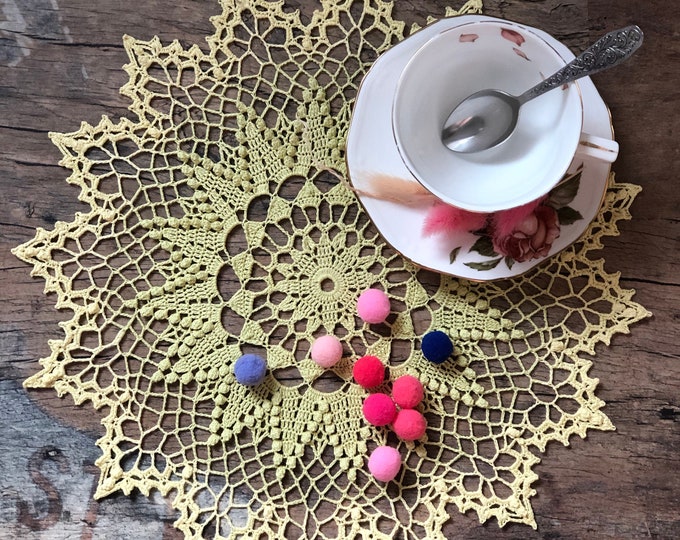 Handmade Doily / Vintage Lace Doily / Round Doily / Yellow Doily ...