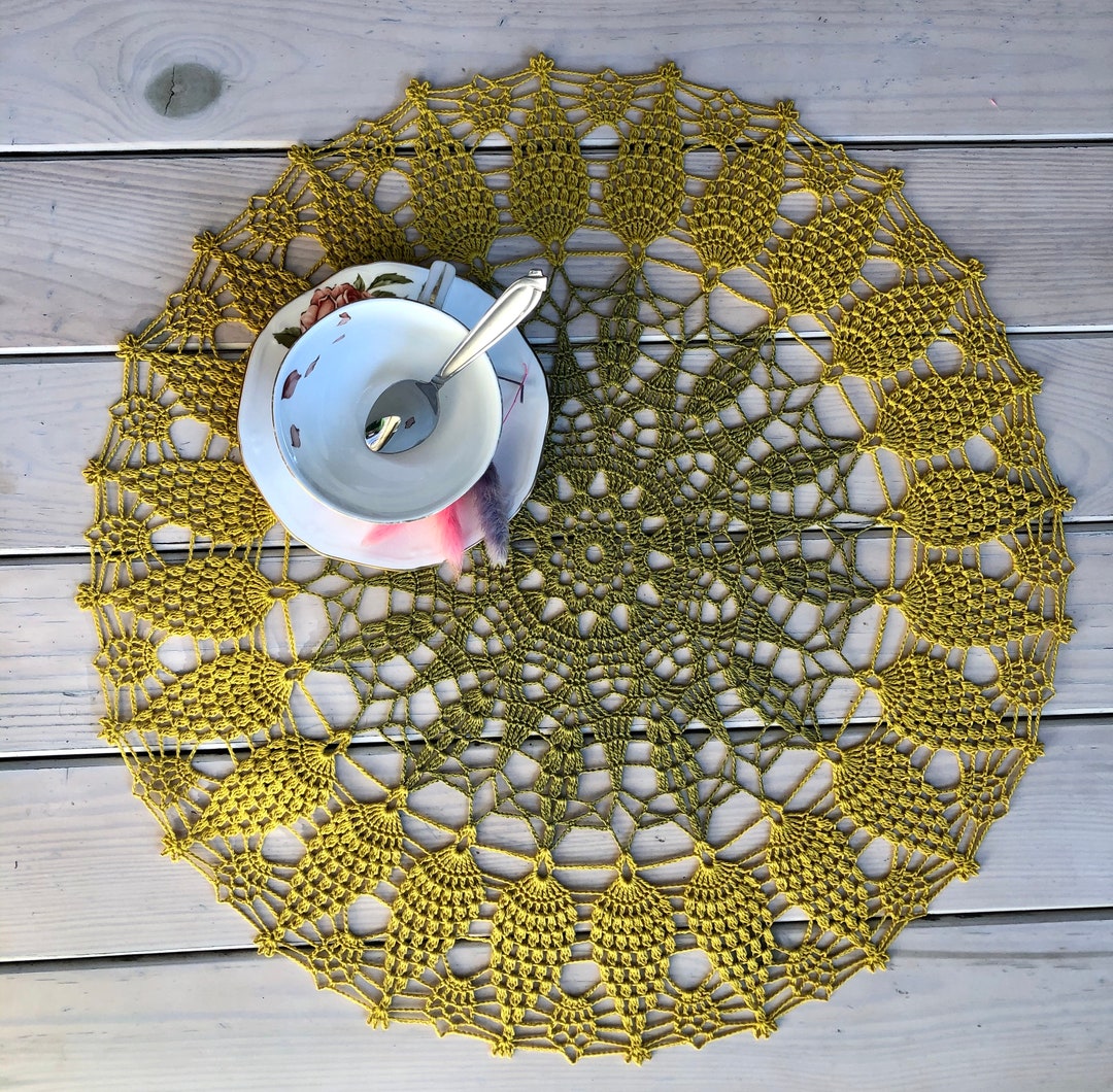 Large Olive Green Doily, 19-inch Round Lace Table Topper, Fall ...
