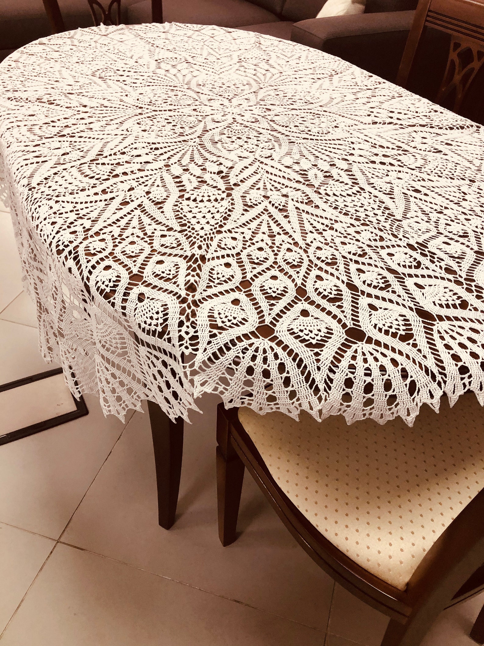 Crochet Tablecloth White Lace Doily Tablecloth Large Tablecloth Round ...