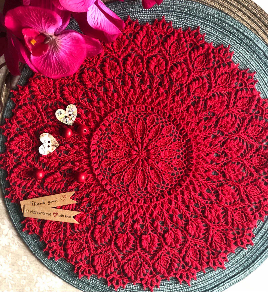 Red Lace Doily. Home Decor. Hand Crochet Doily. Farmhouse Decor ...