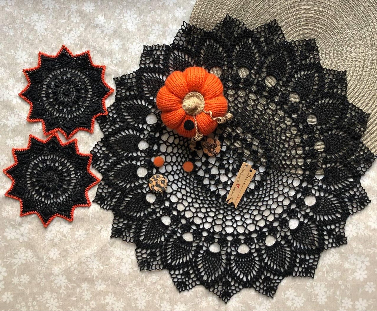 Set Gothic Doily, Crochet Black Doilies, Dark Home Decor, Halloween ...