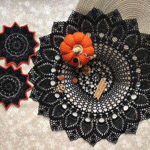 Set Gothic Doily, Crochet Black Doilies, Dark Home Decor, Halloween ...