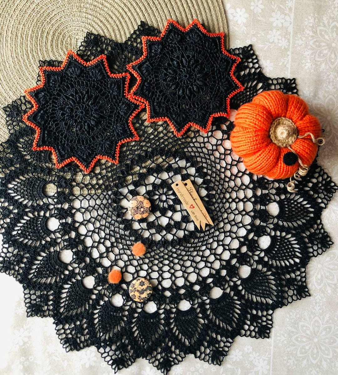 Set Gothic Doily, Crochet Black Doilies, Dark Home Decor, Halloween ...