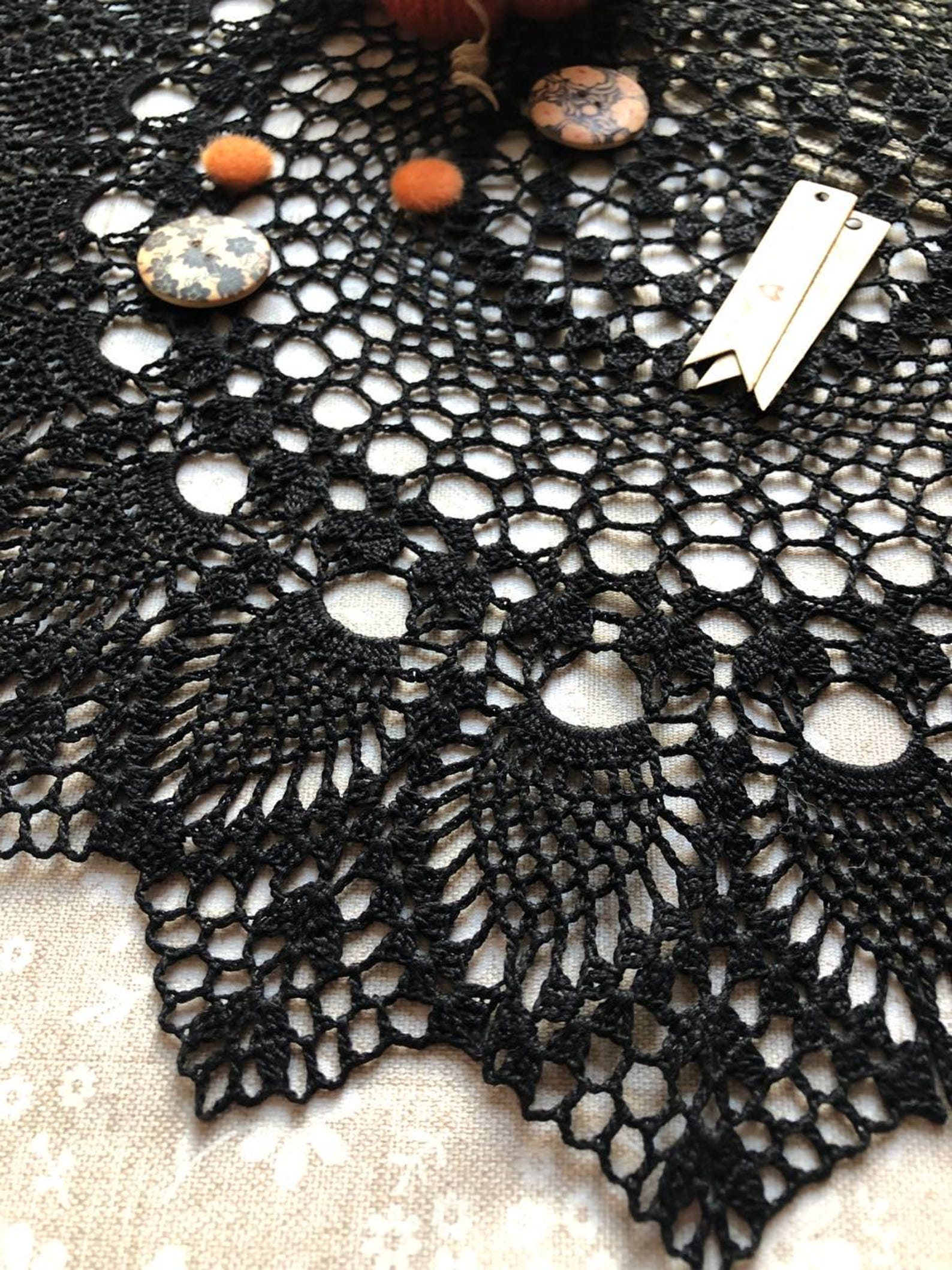 Set Gothic Doily, Crochet Black Doilies, Dark Home Decor, Halloween ...