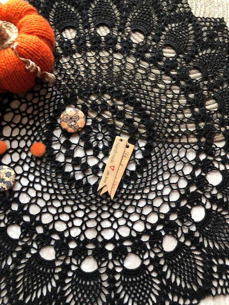 Set Gothic Doily, Crochet Black Doilies, Dark Home Decor, Halloween ...