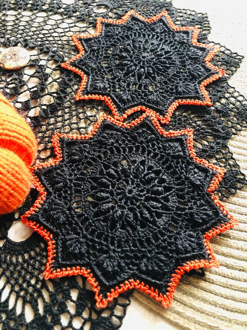 Set Gothic Doily, Crochet Black Doilies, Dark Home Decor, Halloween ...