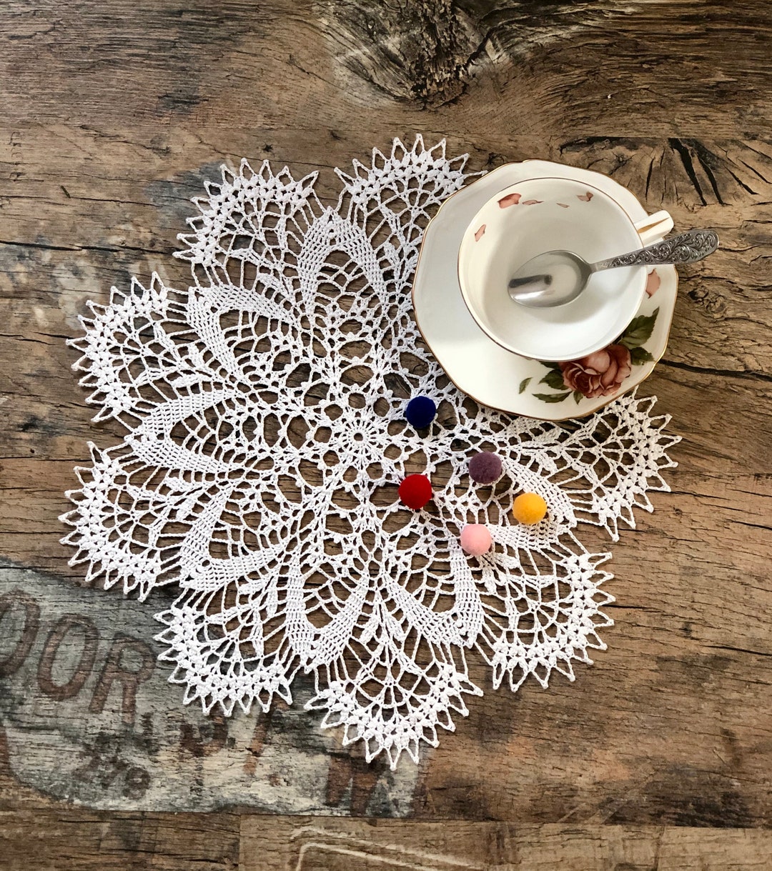 Vintage Doily / Knitted Lace Napkin / Hand Crocheted Doily / White ...