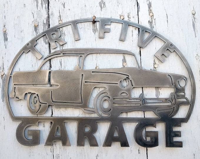 1955 Tri Five Garage Metal Car Sign Garage Art Classic Car Steel Plaque ...