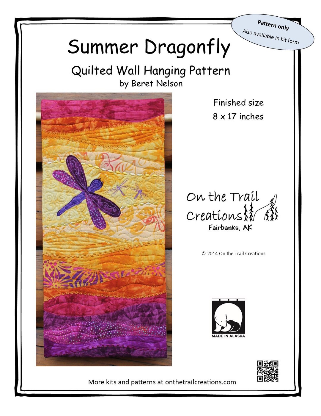 Summer Dragonfly Digital Pattern - Wall Hanging Art Quilt Pattern ...