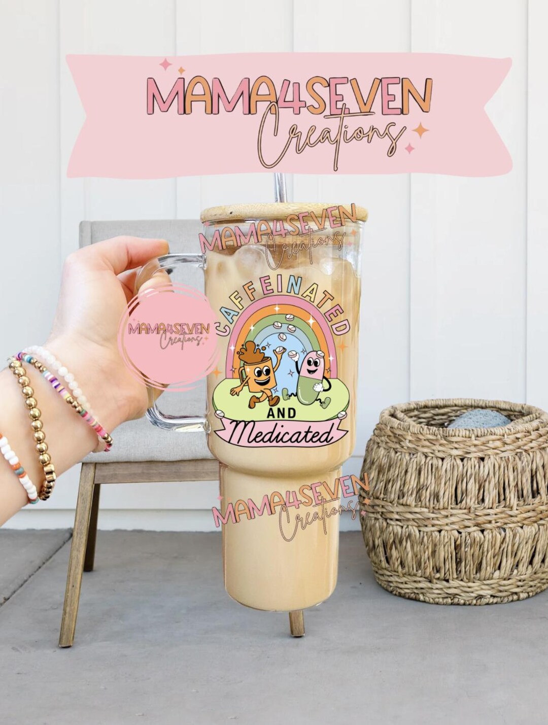 Caffeinated & Medicated Mental Health Glass Tumbler With Handle - Etsy