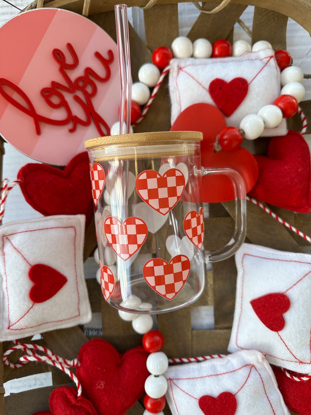 Valentine Coffee Mug Valentines Day Iced Coffee Glass Clear Glass ...