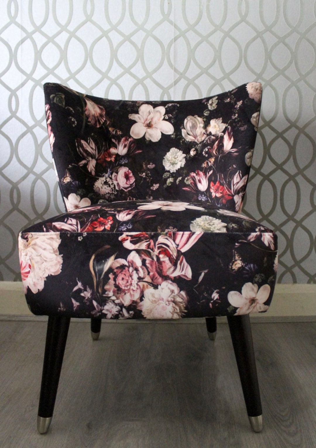 Occasional Bedroom Chair Boudoir Boutique Floral Print Velvet Cocktail ...