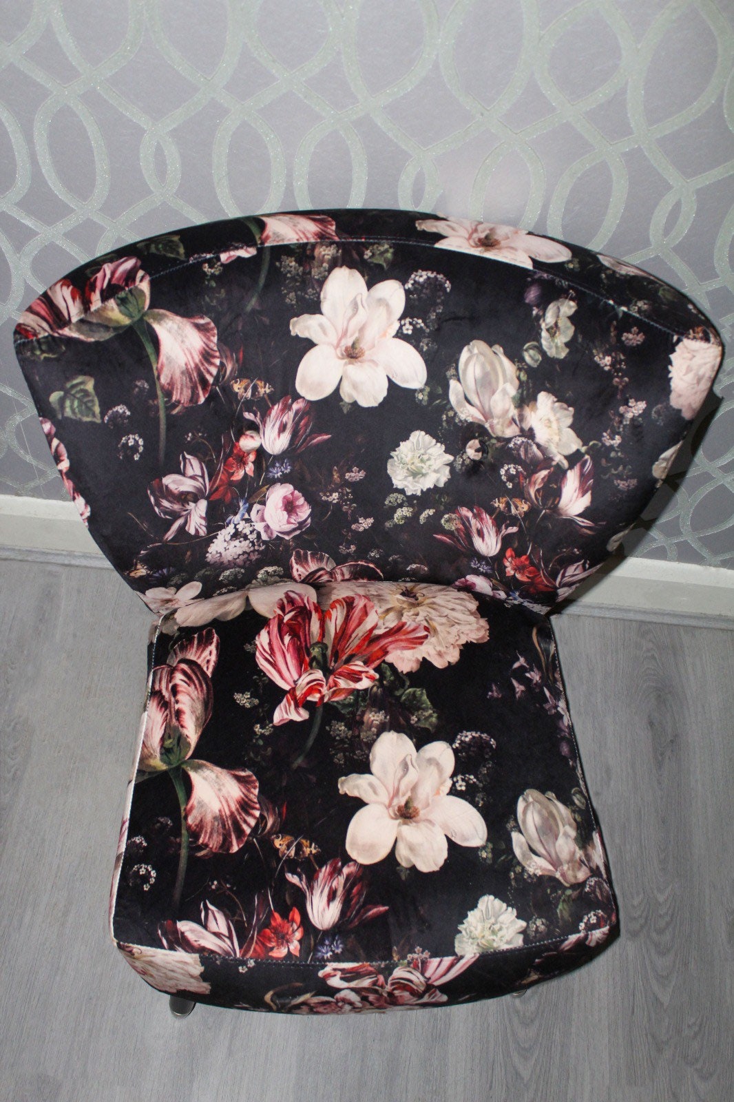 Occasional Bedroom Chair Boudoir Boutique Floral Print Velvet Cocktail ...