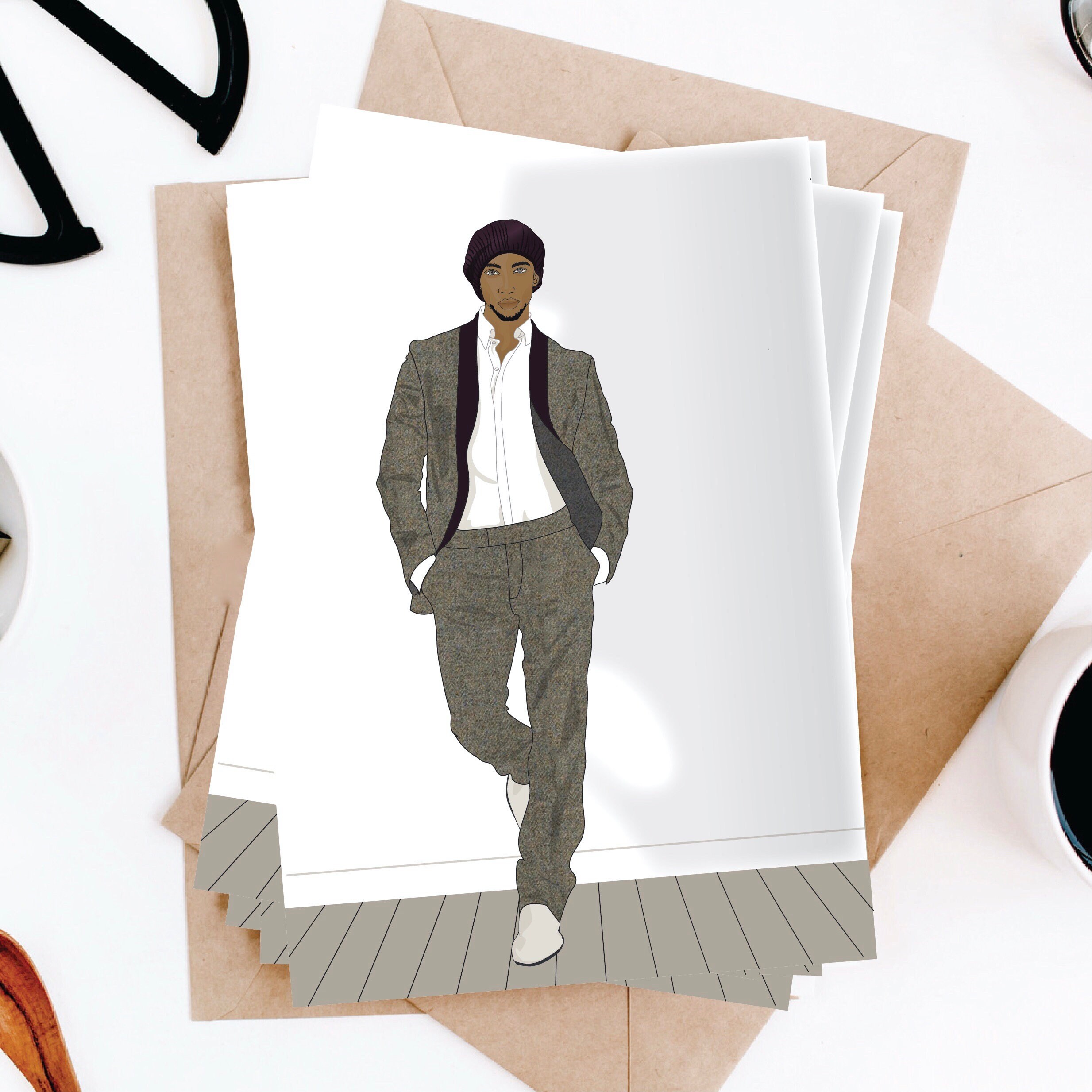 Black Male Art Greeting Card for Him Male Friend Birthday | Etsy