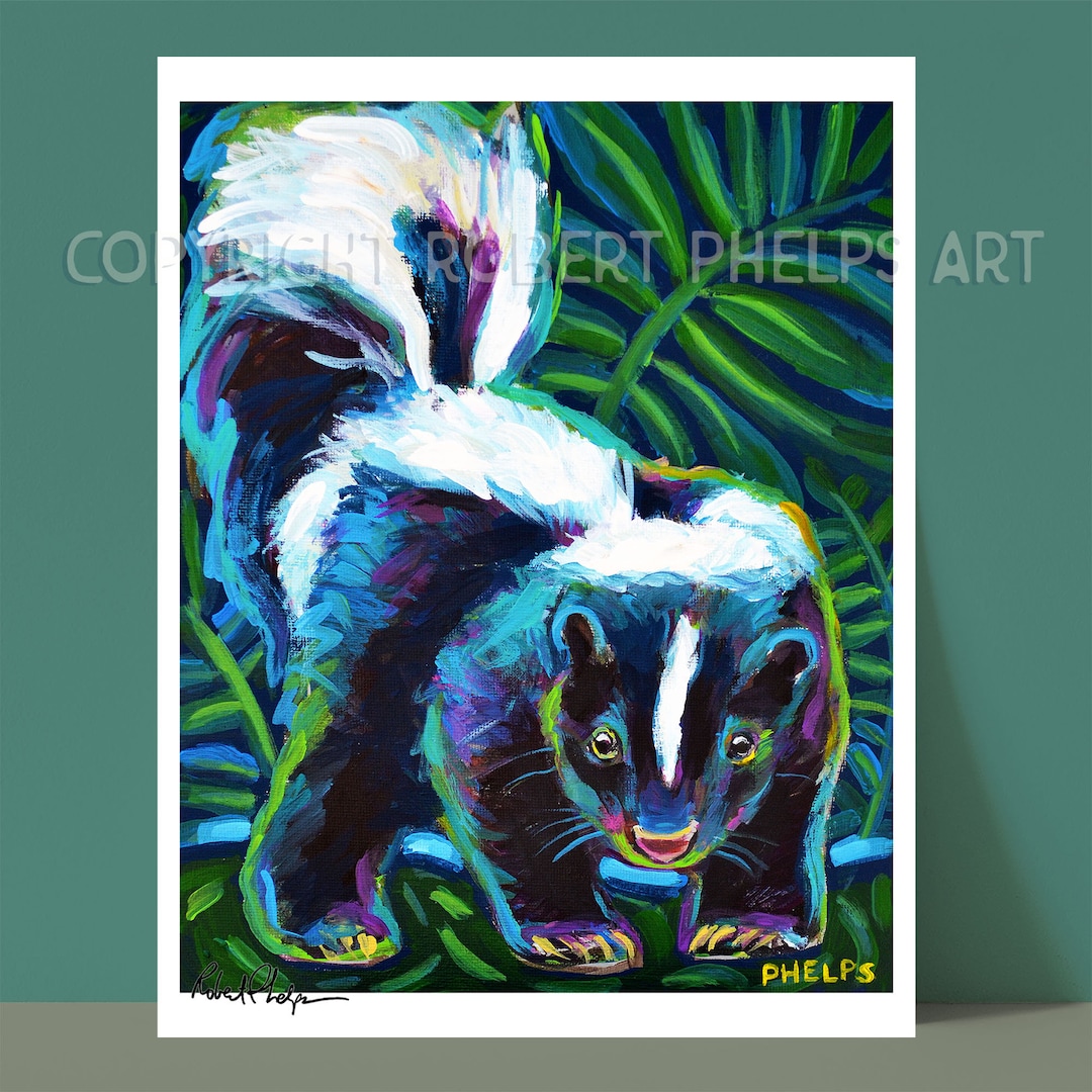 Skunk Art Prints, Colorful Skunk Wall Art, Cute Skunk Painting, Skunk ...