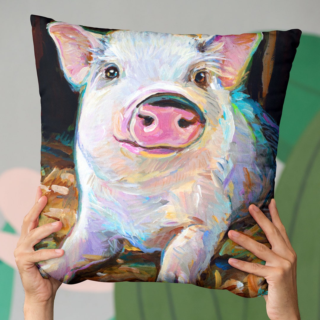 Farmhouse Pig Pillow, Square Couch Pillow, Pig Lover Gift for Her, Pig ...