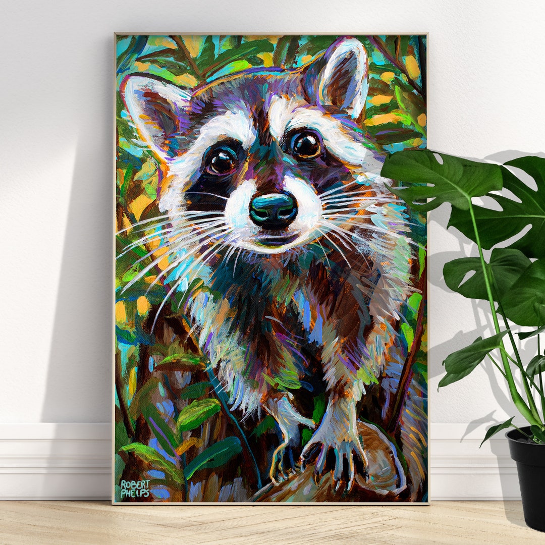 Raccoon Poster, Large Raccoon Wall Art, Fine Art Racoon, Raccoon Home ...