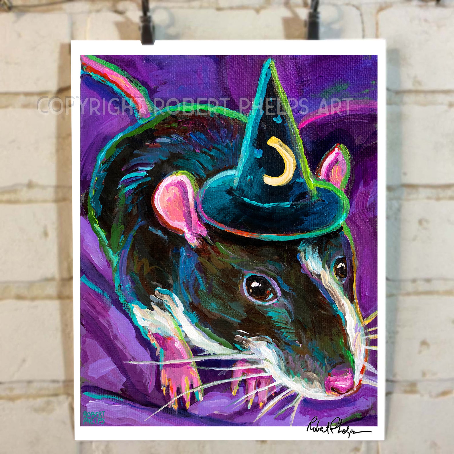 Witchy Rat Halloween Print, Rat Home Decor, Spooky Rat Art, Cute ...