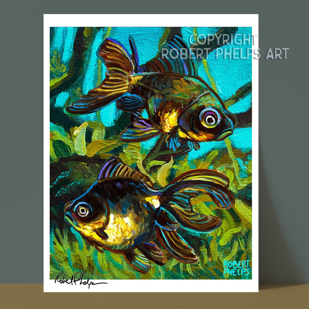Black Moor Goldfish Art Print, Vibrant Fish Wall Art, Colorful Home ...