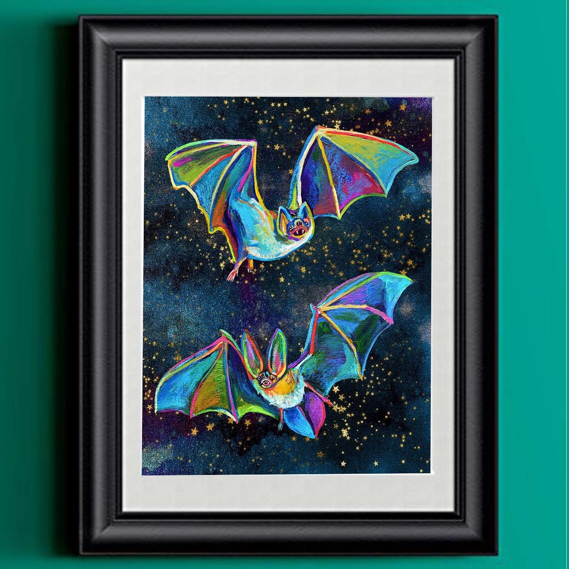Fun Gothic Bat Art Print Creepy Cute Flying Bats and Stars | Etsy