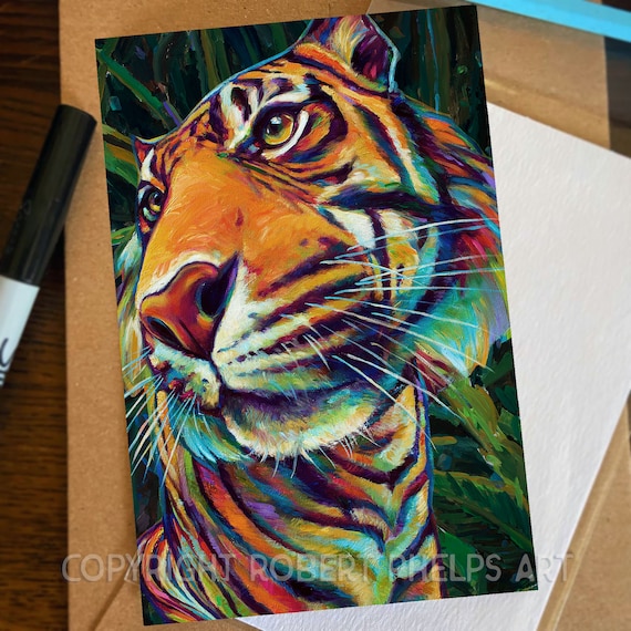 Fine Art. 4x6 Tiger Art Print Colorful Tiger Mini Print | Etsy
