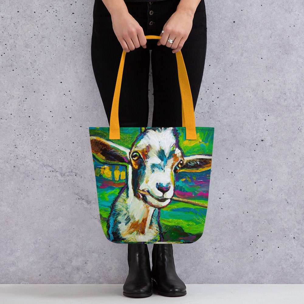 Psychedelic Goat Tote bag Cute Farm Goat Carryall Bag | Etsy
