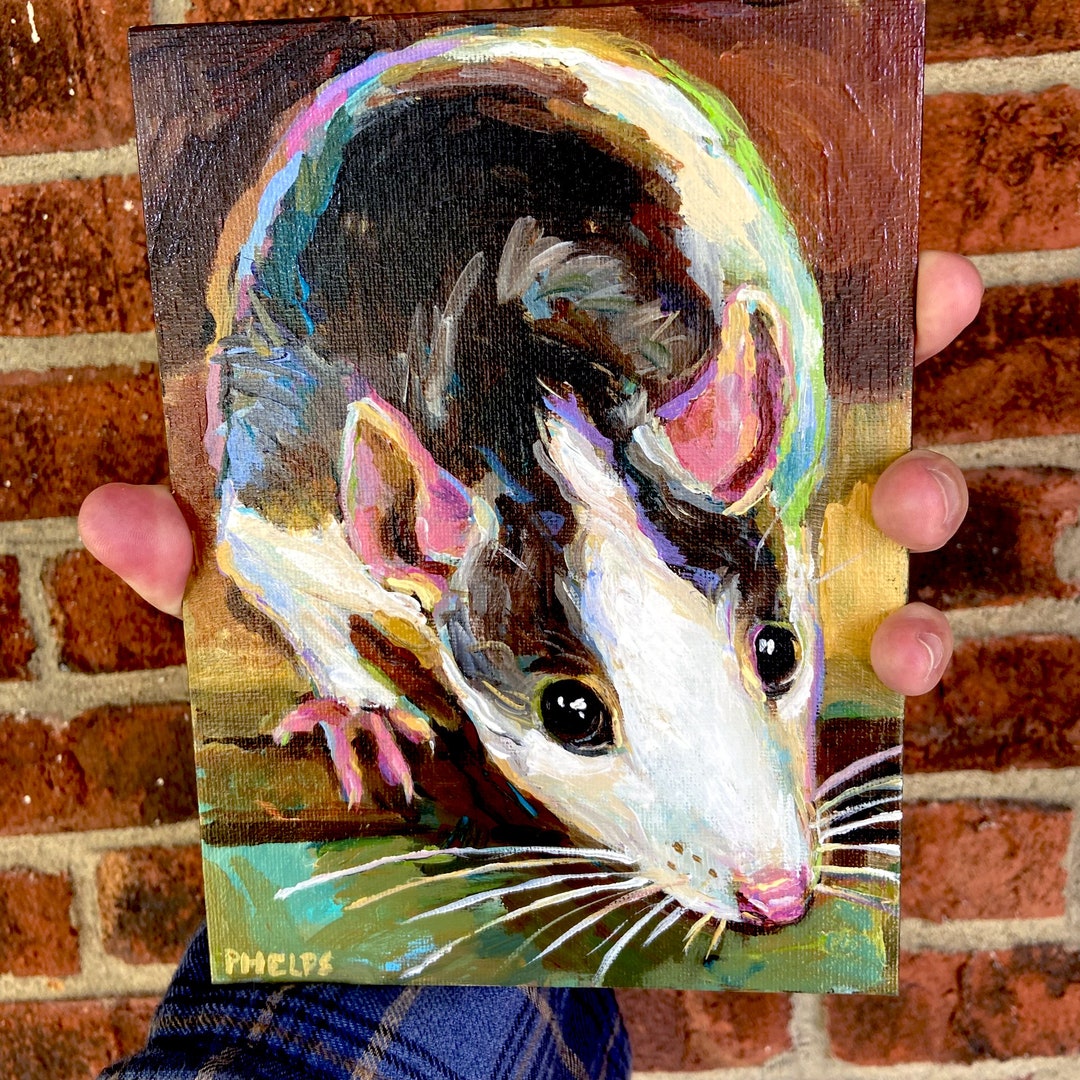 Original Rat Painting on Canvas Panel, Unique Animal Art, Hand-painted ...