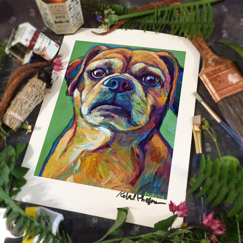 PUGGLE ART PRINT by Robert Phelps Puggle Gift Beagle Custom | Etsy