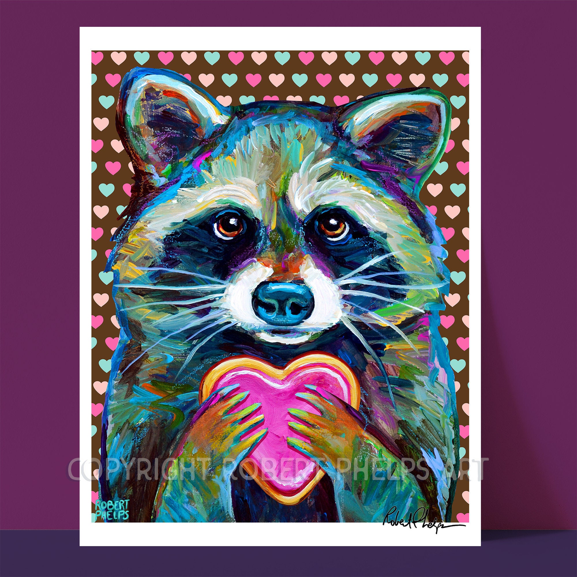 Valentine's Day CUTE RACCOON ART Print by Robert Phelps | Etsy