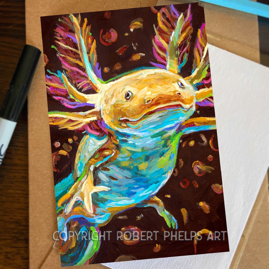 Axolotl Mini Art Print, Axolotl Wall Art, Cute Axolotl Decor, Axolotl ...