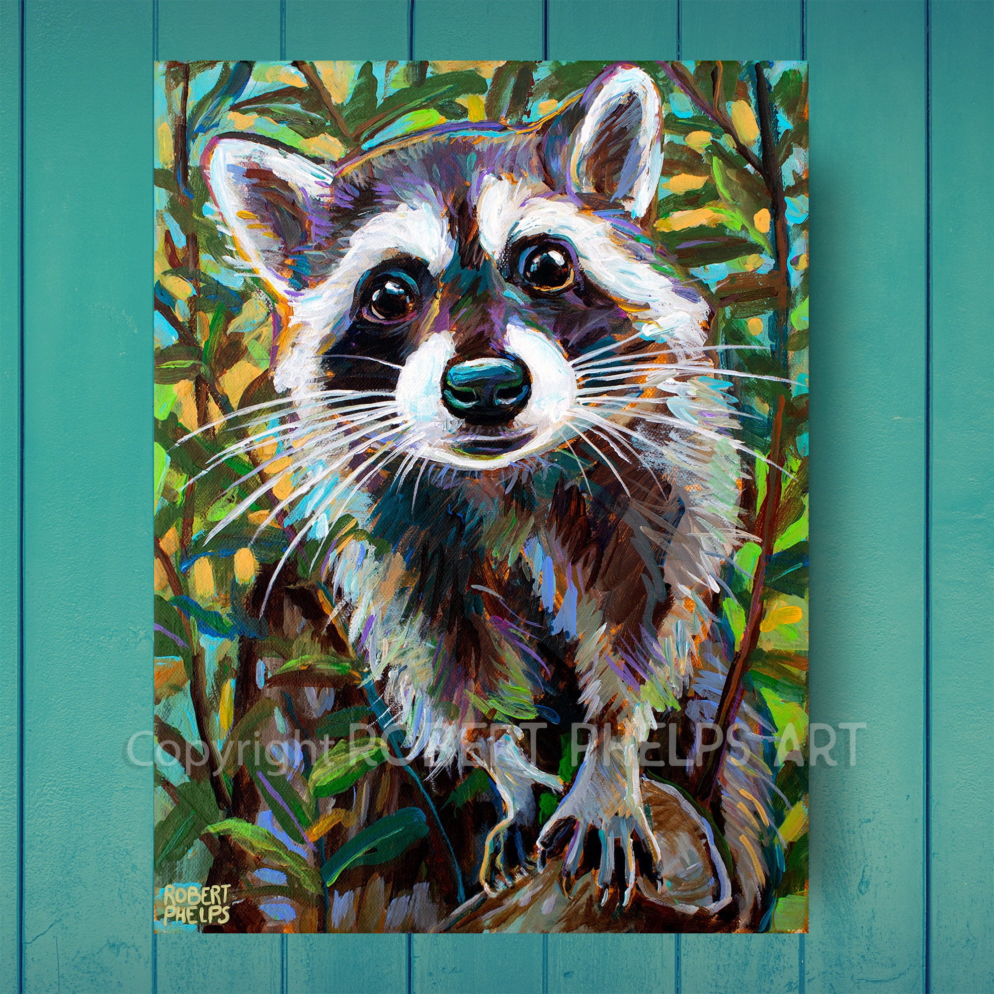 Painting Art & Collectibles Raccoon Portrait Cute Animal Art Raccoon ...