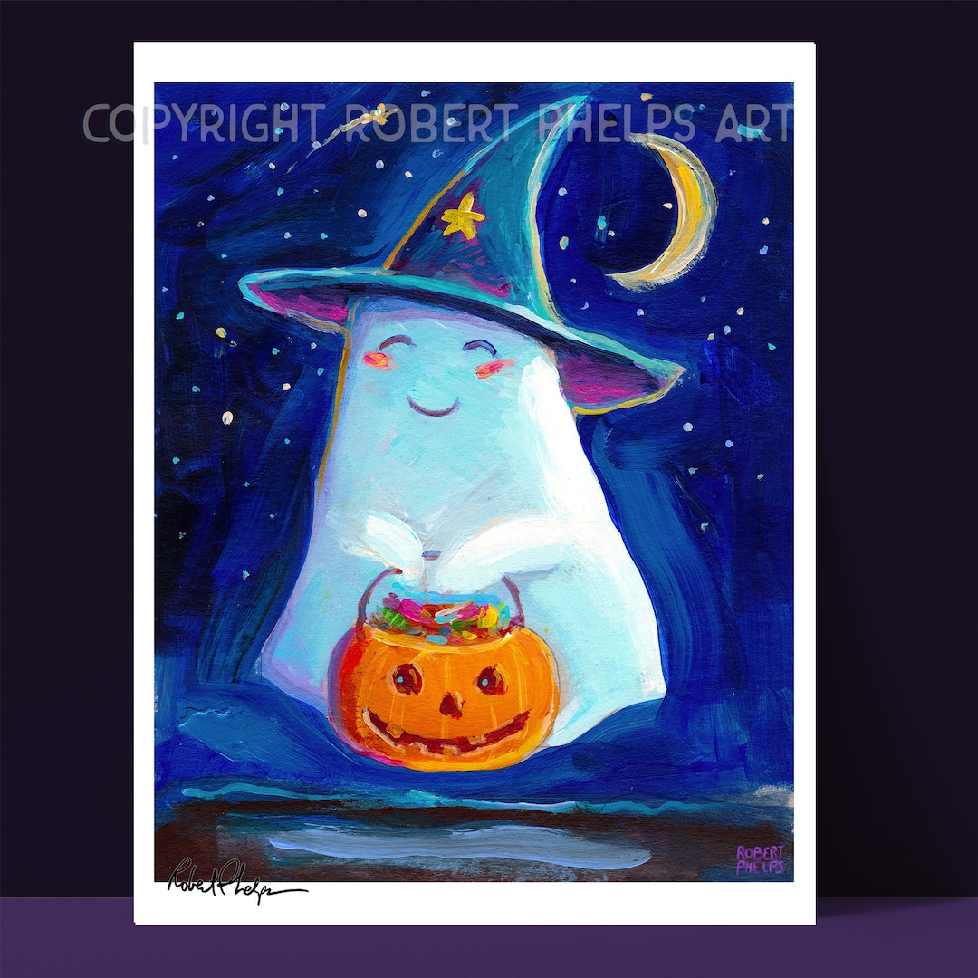 Cute Halloween Ghost Art Print, Halloween Home Decor, Halloween Wall ...