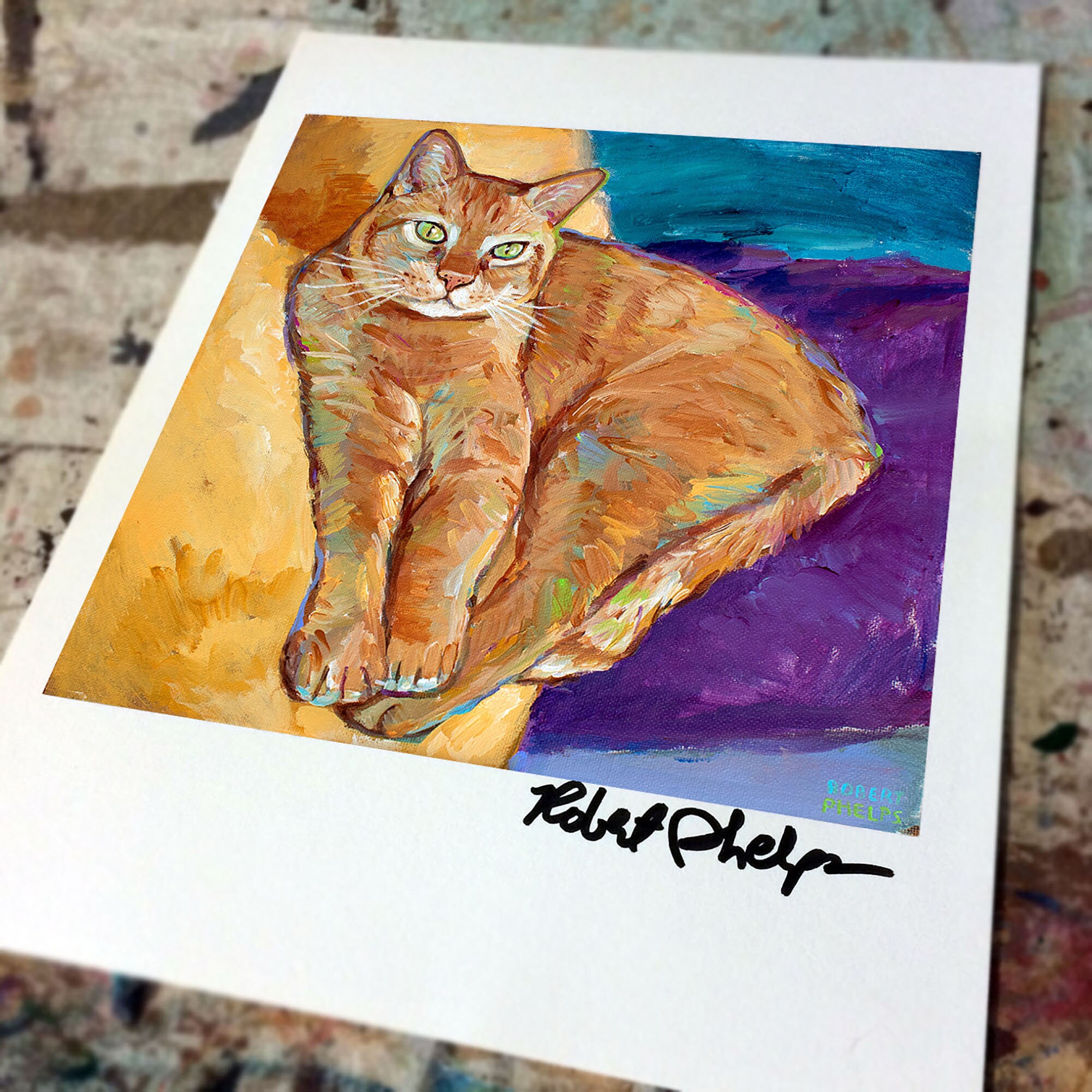 Orange Tabby Art Print Colorful Cat Wall Art Cat Aesthetic Etsy