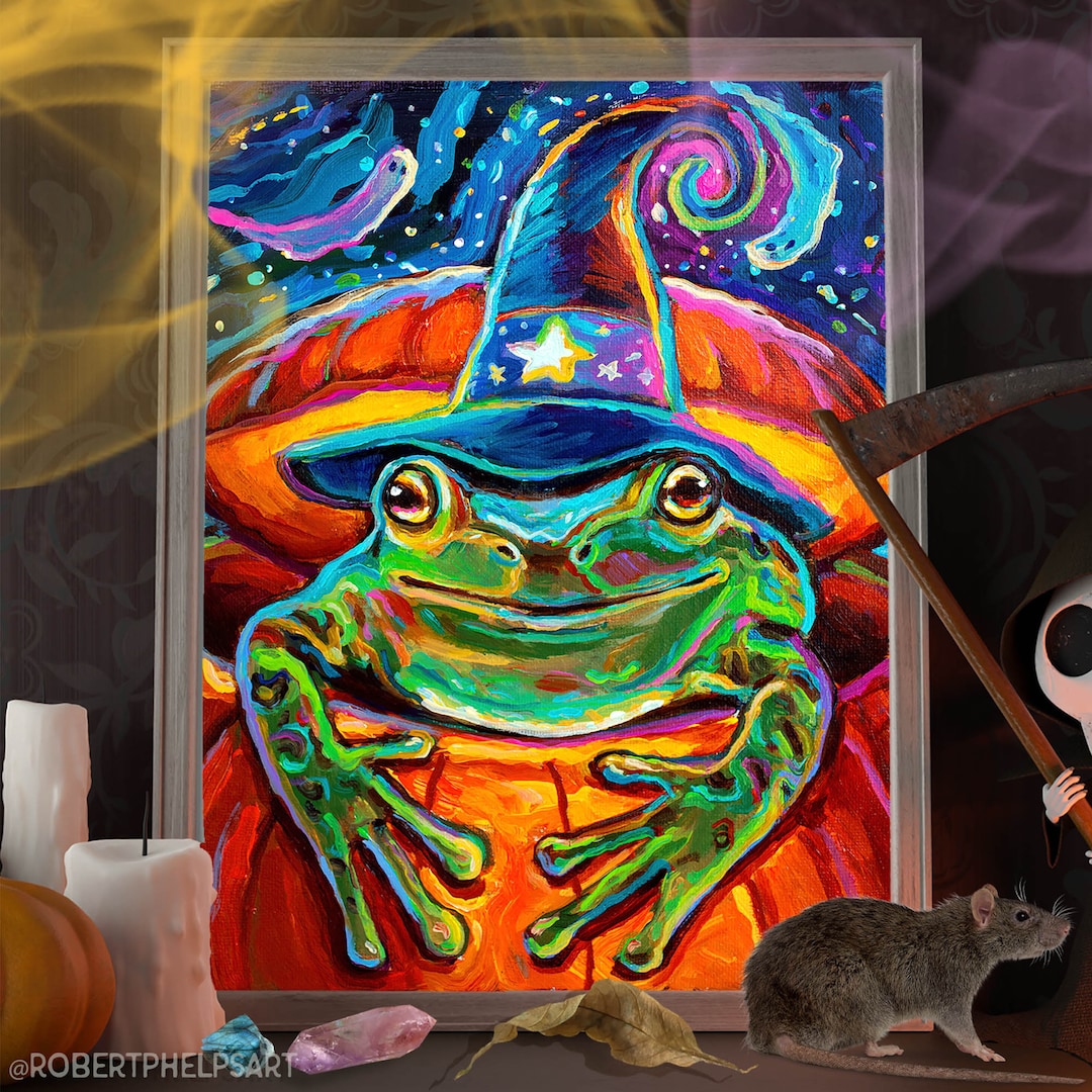 Witchy Frog Halloween Print, Spooky Frog Art, Cute Halloween Art ...