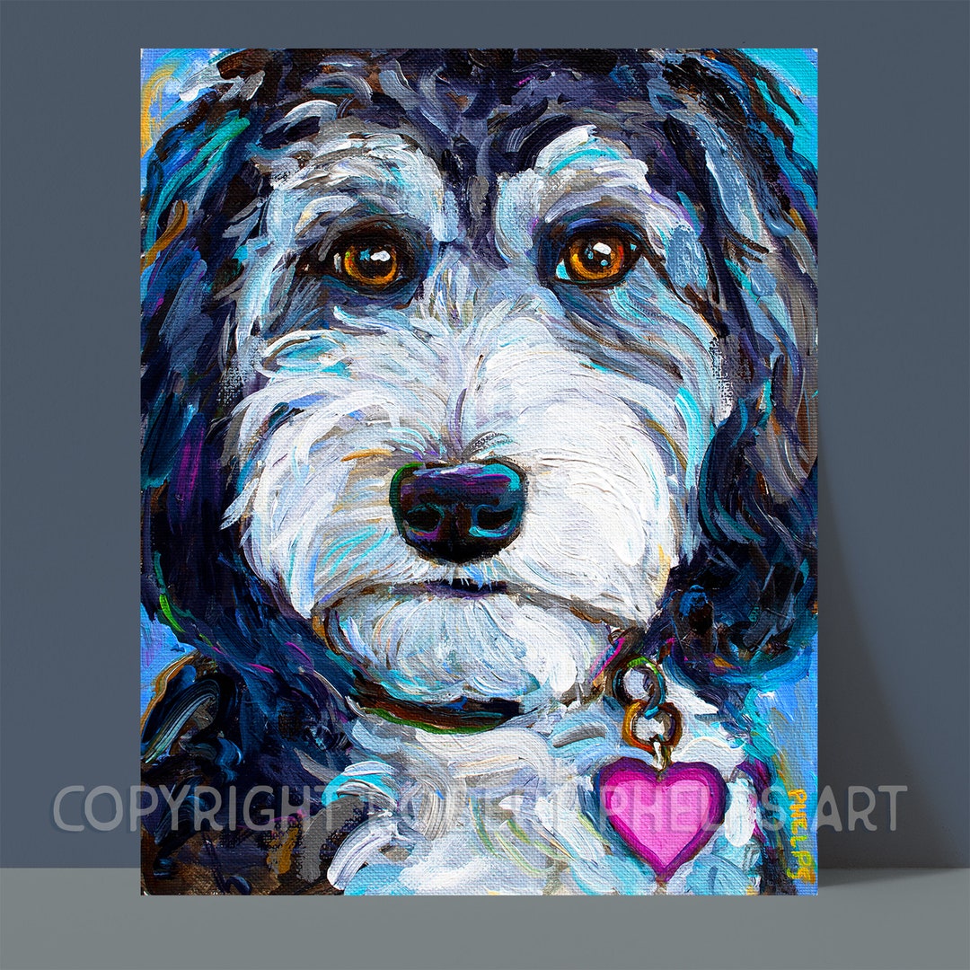 Original Aussiedoodle Painting on Canvas Panel, OOAK Aussiedoodle Gift ...