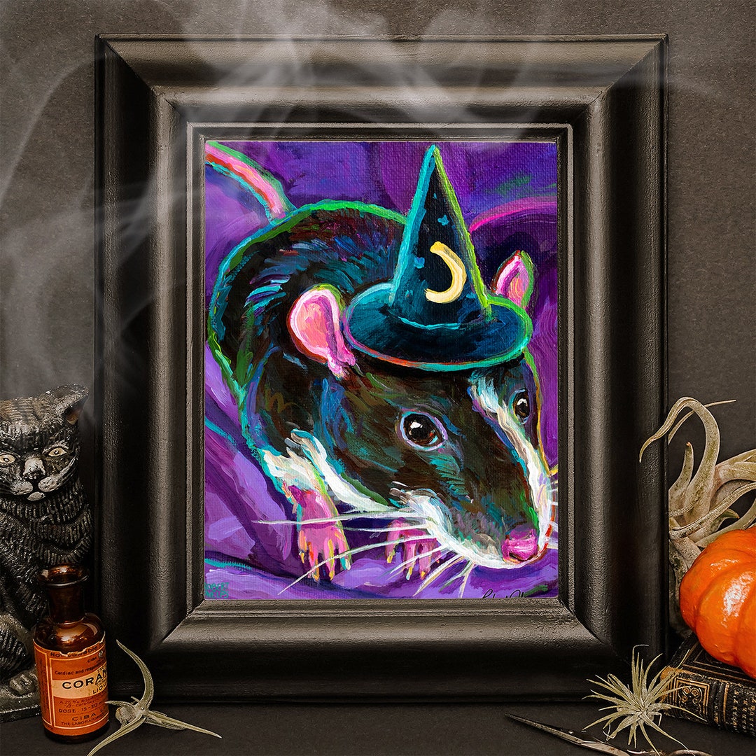 Witchy Rat Halloween Print, Rat Home Decor, Spooky Rat Art, Cute ...