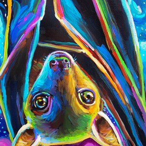 Cute Mini Bat Art Print; Macabre Bookshelf Art, 4x6 Psychedelic Bats ...