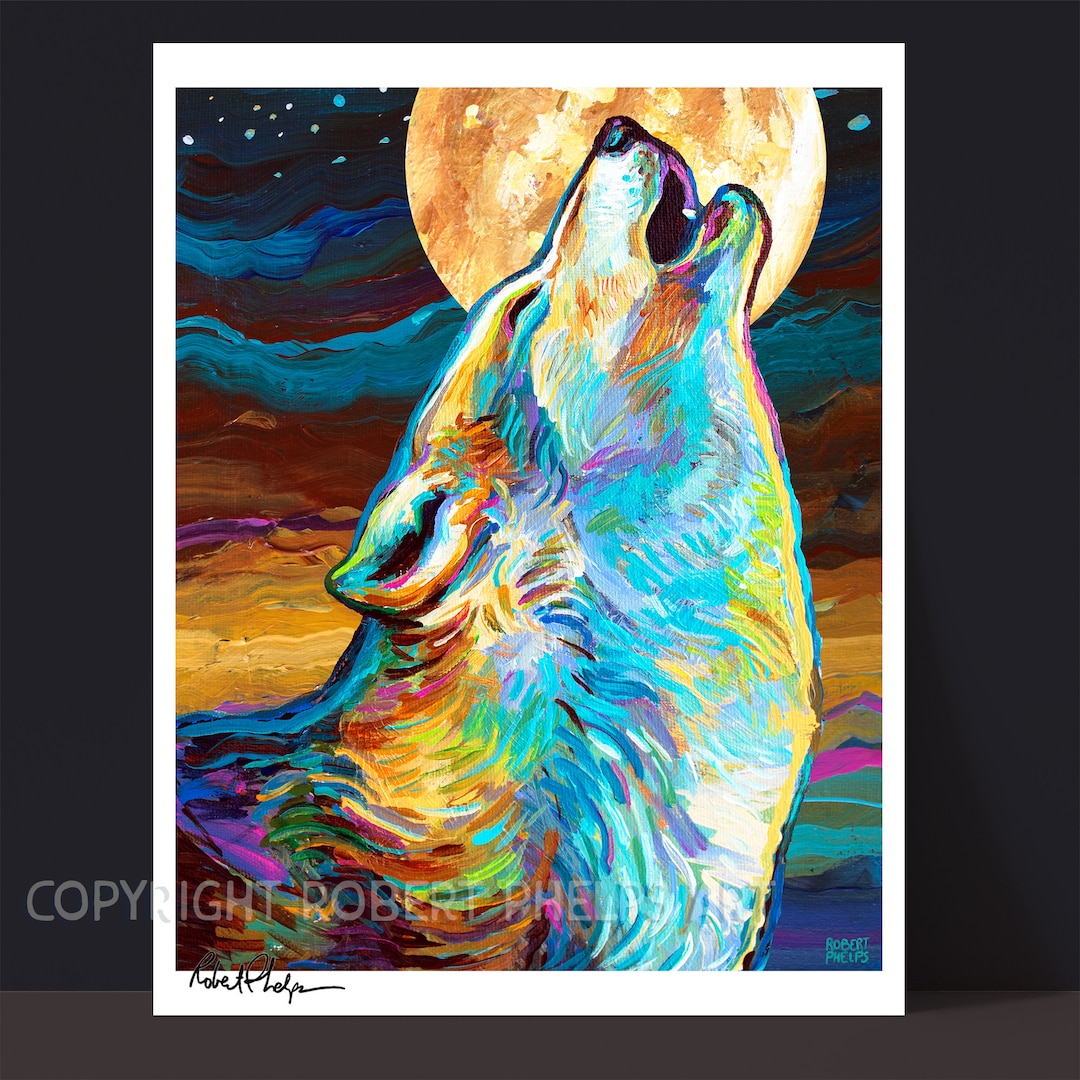 Fine Art Wolf Print, Grey Wolf Art Print, Wolf and Moon Decor, Wolf ...