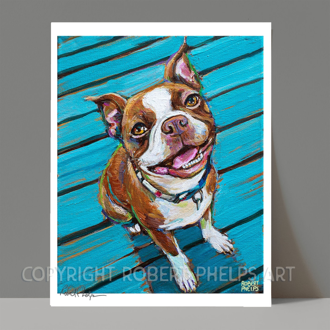 Boston Terrier Dog Fine Art Giclee Print; Pop Art Portrait Puppy ...
