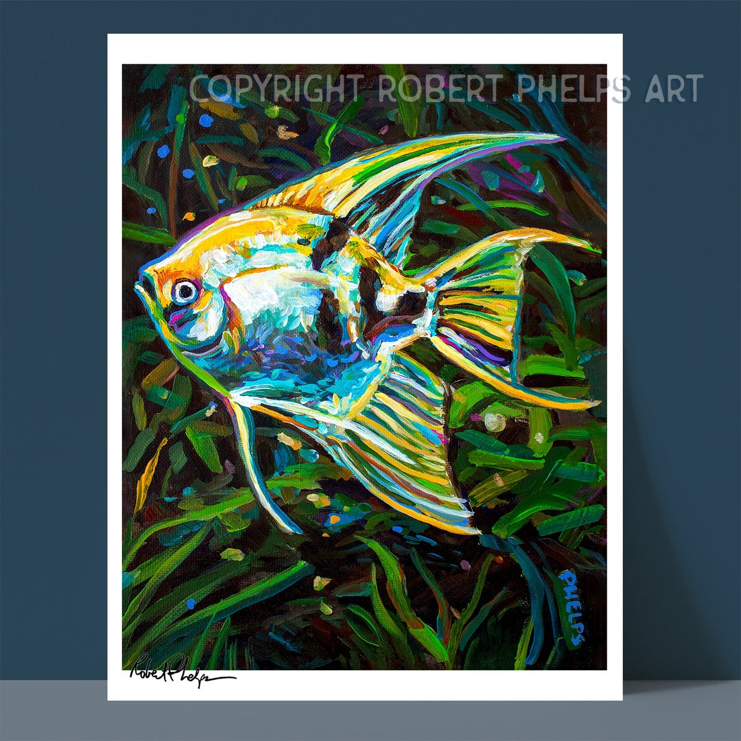 Angelfish Wall Art Print, Colorful Tropical Fish Painting, Marine ...