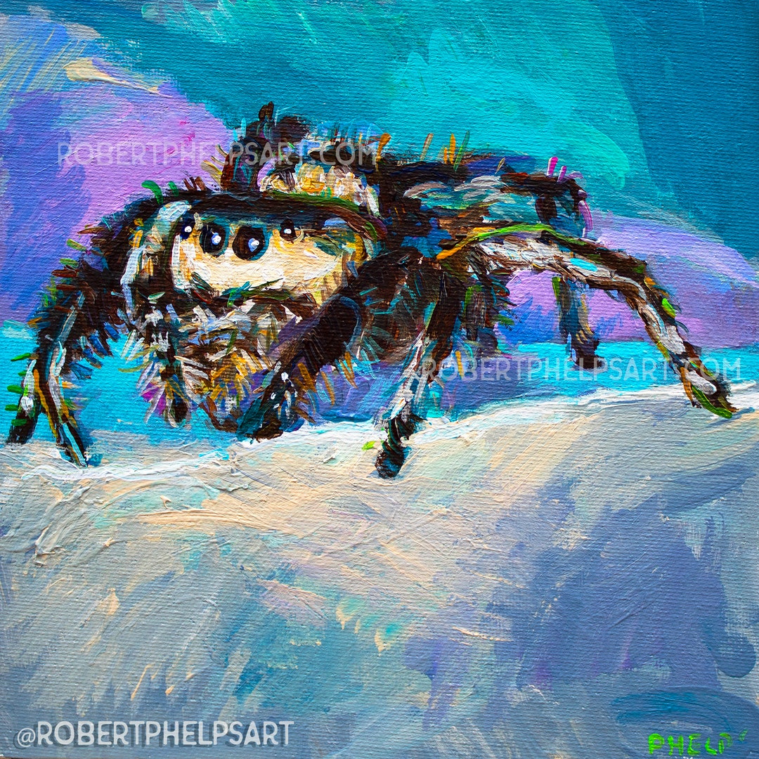 Original Jumping Spider on Canvas Panel; Unique Spider Art, Psychedelic ...