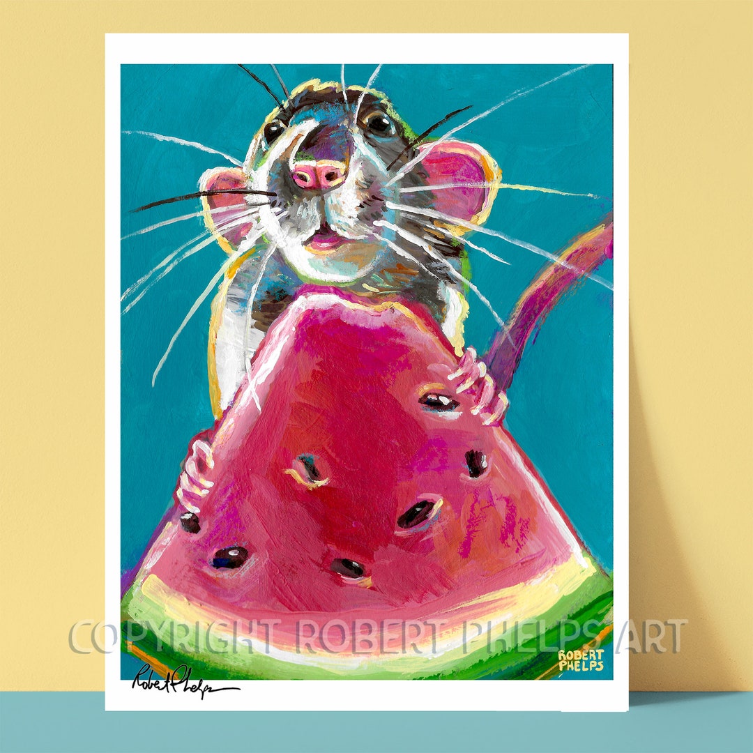 Colorful Cute Rat Art Print for Rat Lovers, Summer Home Decor, Unframed ...