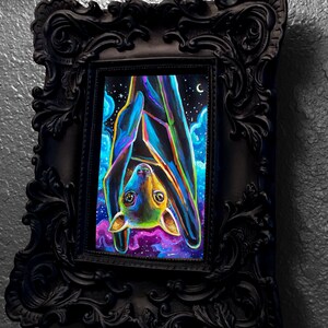 Cute Mini Bat Art Print; Macabre Bookshelf Art, 4x6 Psychedelic Bats ...