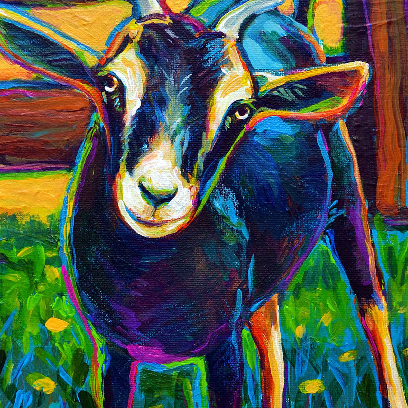 Black Goat Art Print, Colorful Goat Print, Farmhouse Wall Art, Farm ...