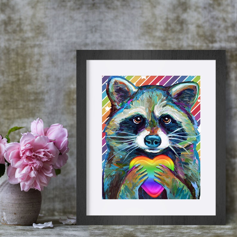 Colorful RAINBOW RACCOON Art Print by Robert Phelps; LGBT, Pride, Cute ...
