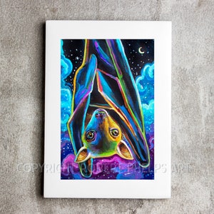 Cute Mini Bat Art Print; Macabre Bookshelf Art, 4x6 Psychedelic Bats ...