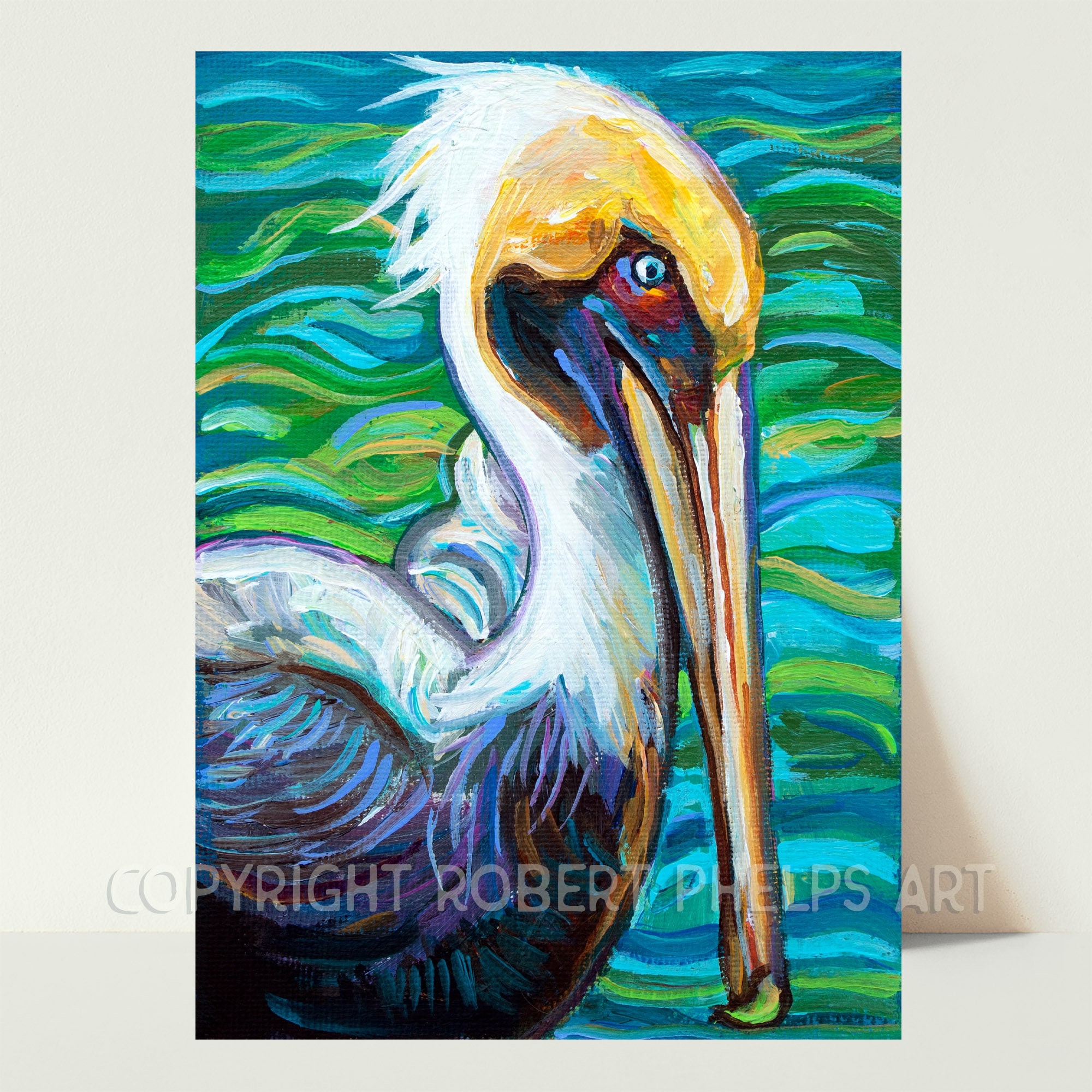 Brown Pelican Painting Coastal Bird Art Pelican Lover Gift | Etsy