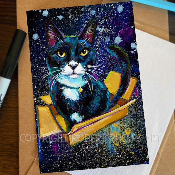 Fine Art. 4x6 Tuxedo Cat Art Print Galactic Kitty Mini Print | Etsy