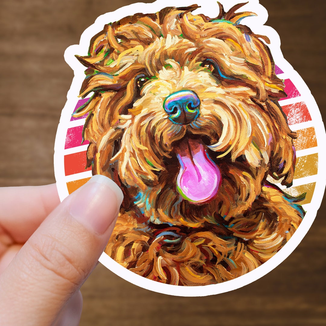 Goldendoodle Laptop Stickers, Retro Dog Decals, Goldendoodle Artwork ...
