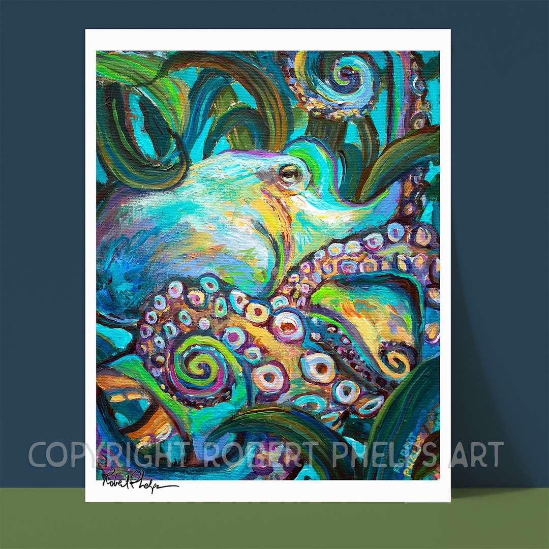 Colorful Octopus Art Print, Octopus Lover Gift, Vibrant Marine Animal ...